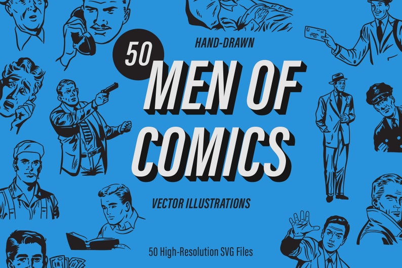 Retro Men Comics SVG Illustrations Pulp Vintage File Bundle - Etsy