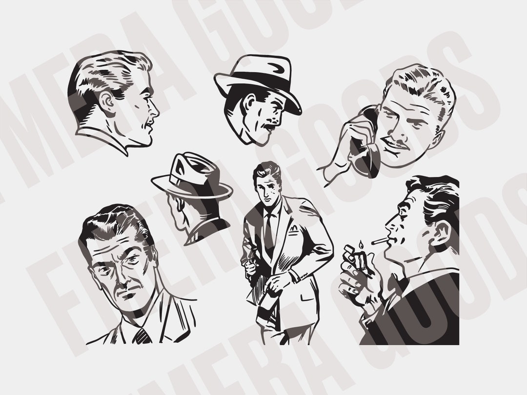 Retro Comic Men 50s Vintage Illustration SVG PNG EPS Dfx File Bundle ...