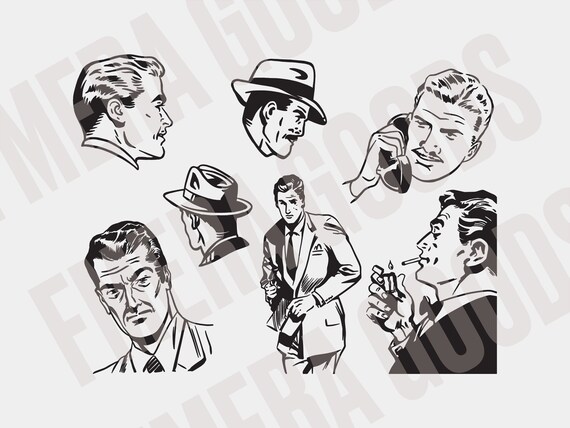 Retro Comic Men 50s Vintage Illustration SVG PNG EPS Dfx File - Etsy