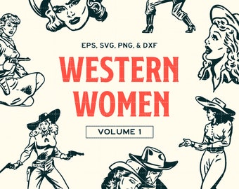 Western Women SVG EPS Dxf PNG Digital Illustrations Volume 2 | Etsy