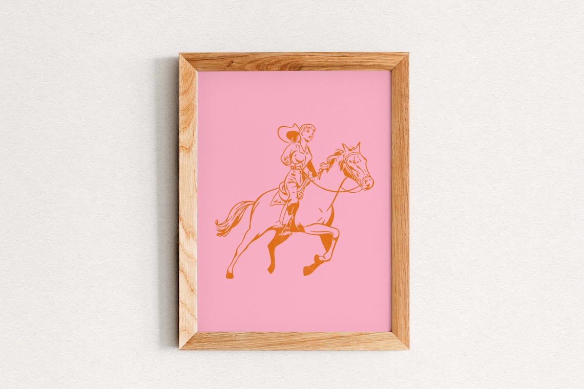 Western Cowgirl Art Pink Vintage Print DIGITAL Download Poster - Etsy