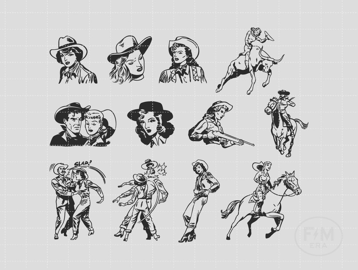Western Women SVG EPS Dxf PNG Digital Illustrations Volume 2 | Etsy