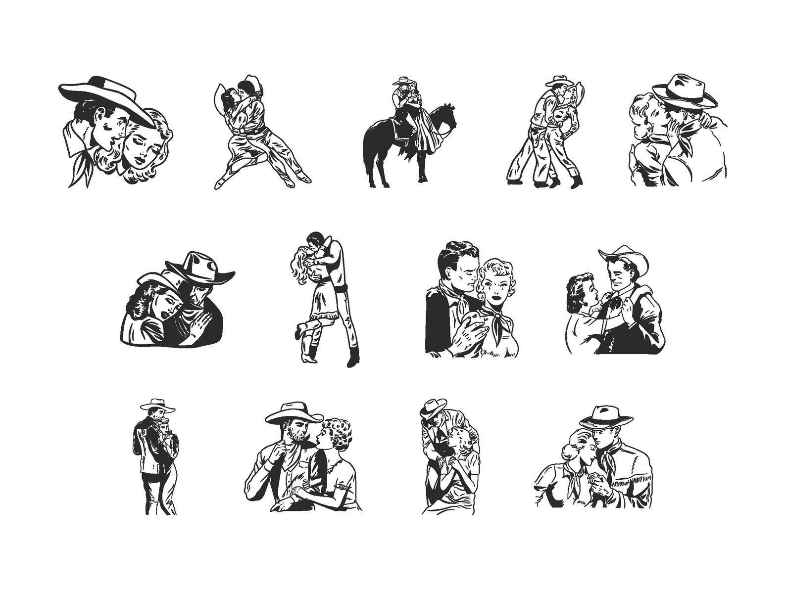 Cowgirl SVG Romance Bundle Retro Cowboy Western Love Instant Digital ...