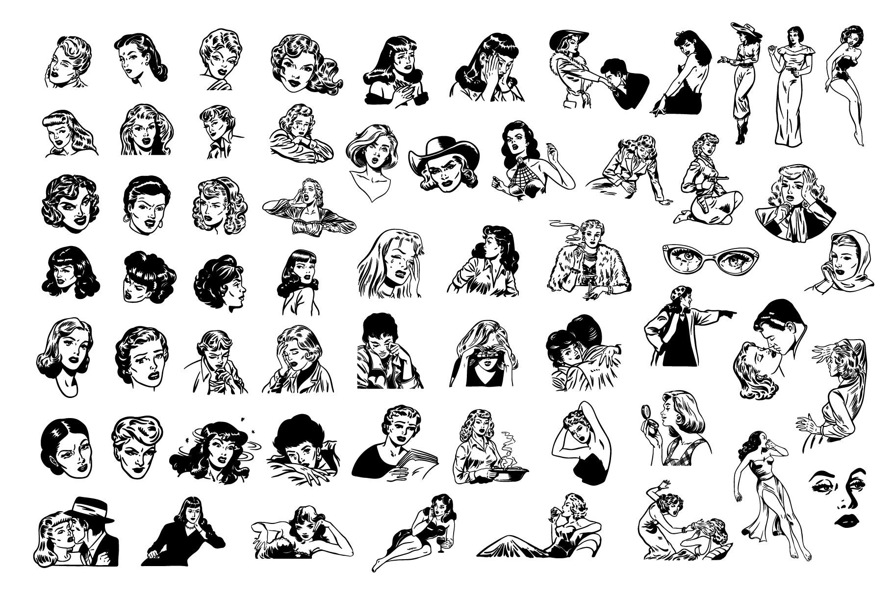Women of Comics SVG Illustrations Pulp Vintage Retro File - Etsy