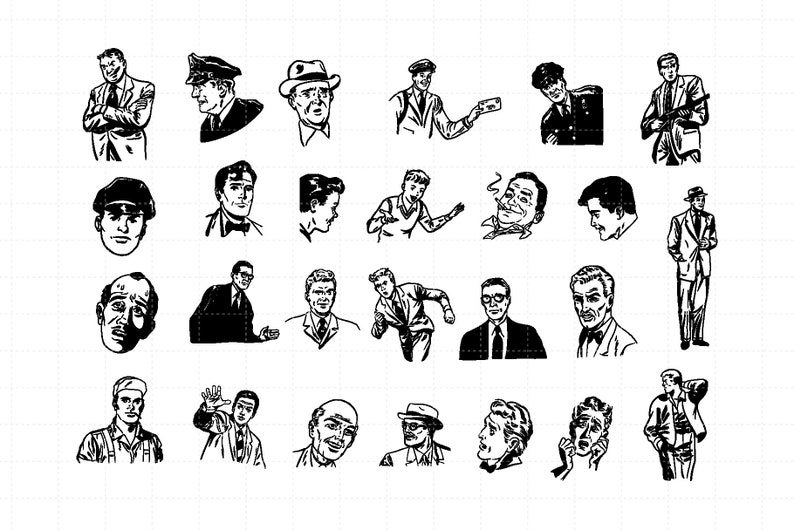 Retro Men Comics SVG Illustrations Pulp Vintage File Bundle - Etsy