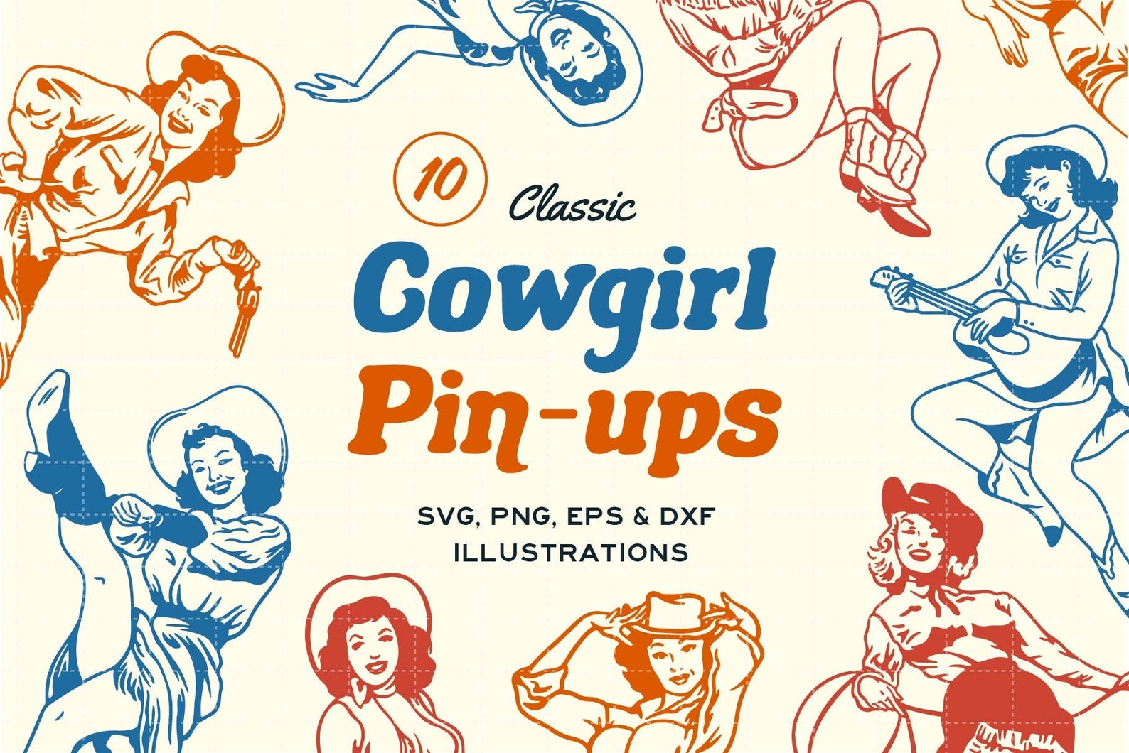 Cowgirl Pinups Bundle Retro Western SVG PNG EPS Dxf Instant - Etsy