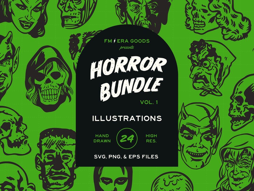 Horror Illustration Bundle - Retro Halloween Clipart SVG PNG EPS - Etsy