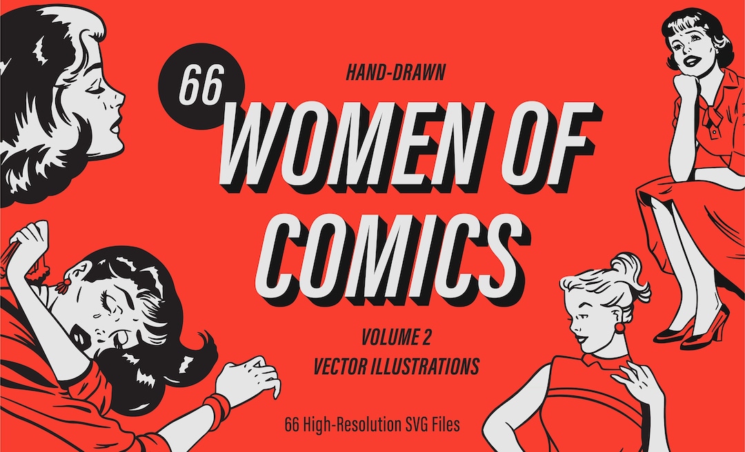 Women of Comics V2 SVG Illustrations Pulp Vintage Retro File Bundle ...