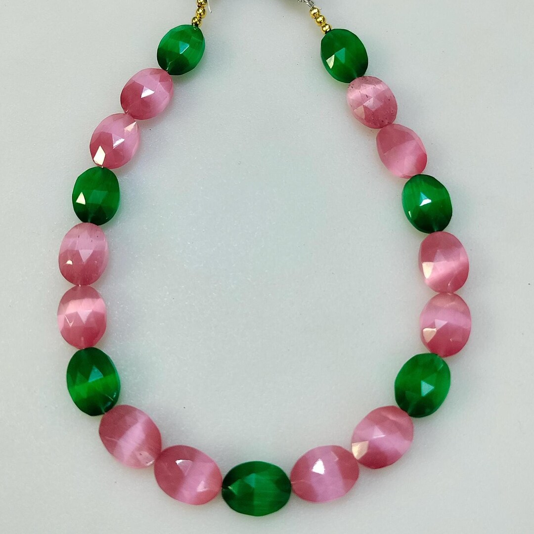Mona Lisa Faceted Glass Bead Strand – Pink and Green Oval Briolette - Etsy