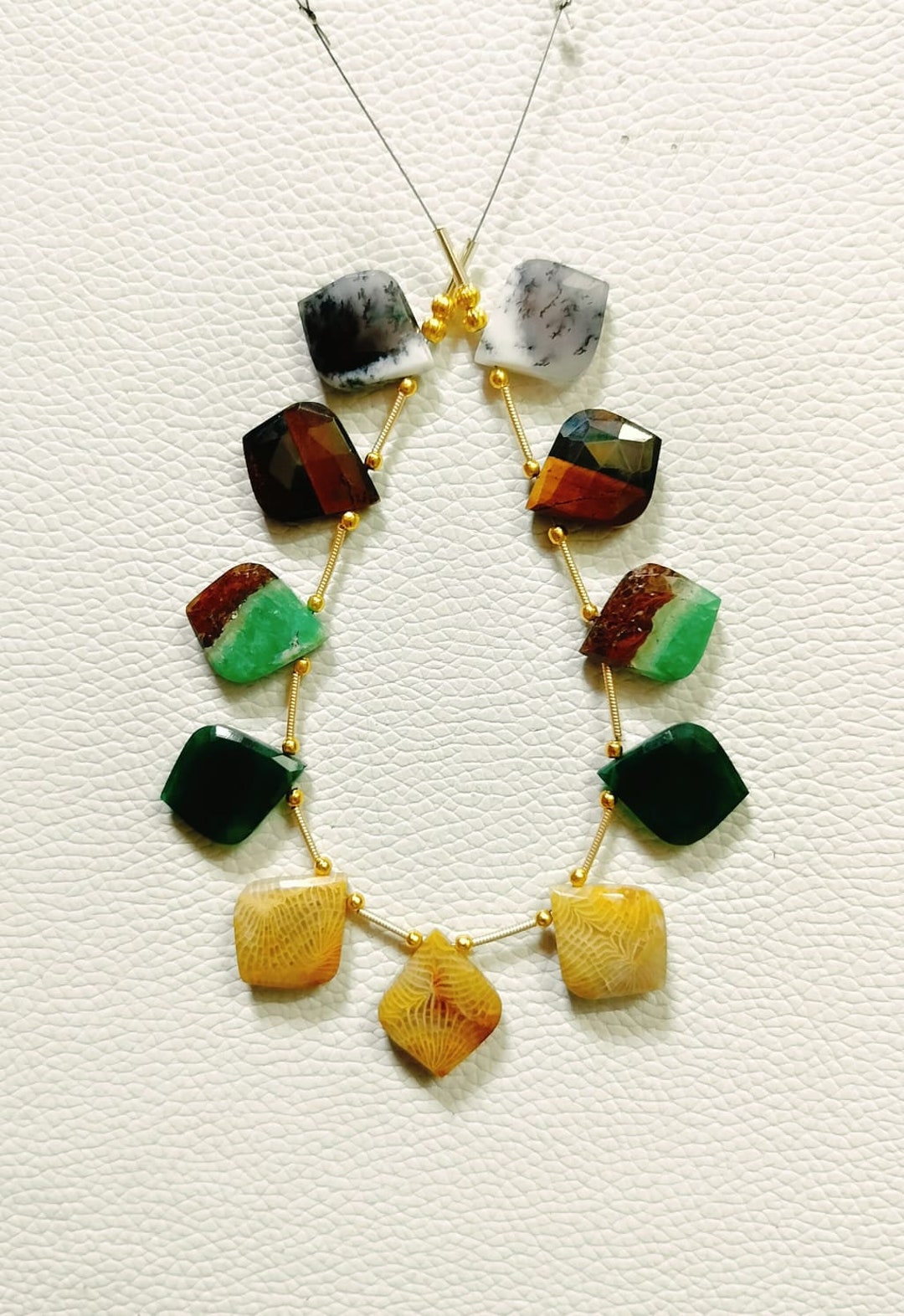 Natural 5 Types of Multi Stones Line Leaf Cut Gemstone Line Faceted ...
