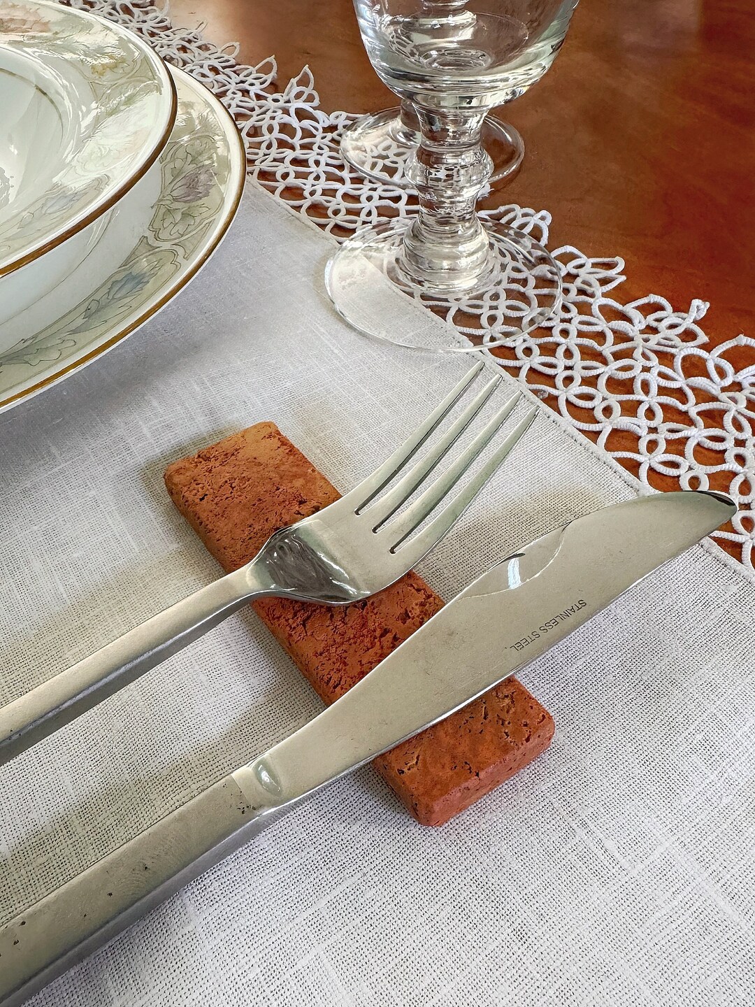 4/.../20 Pieces Cutlery Rest Set in Orange Travertine Marble Set Da 4 ...