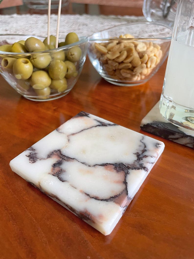 Calacatta Viola Marble Coaster Set - Natural Stone - Square Marble ...