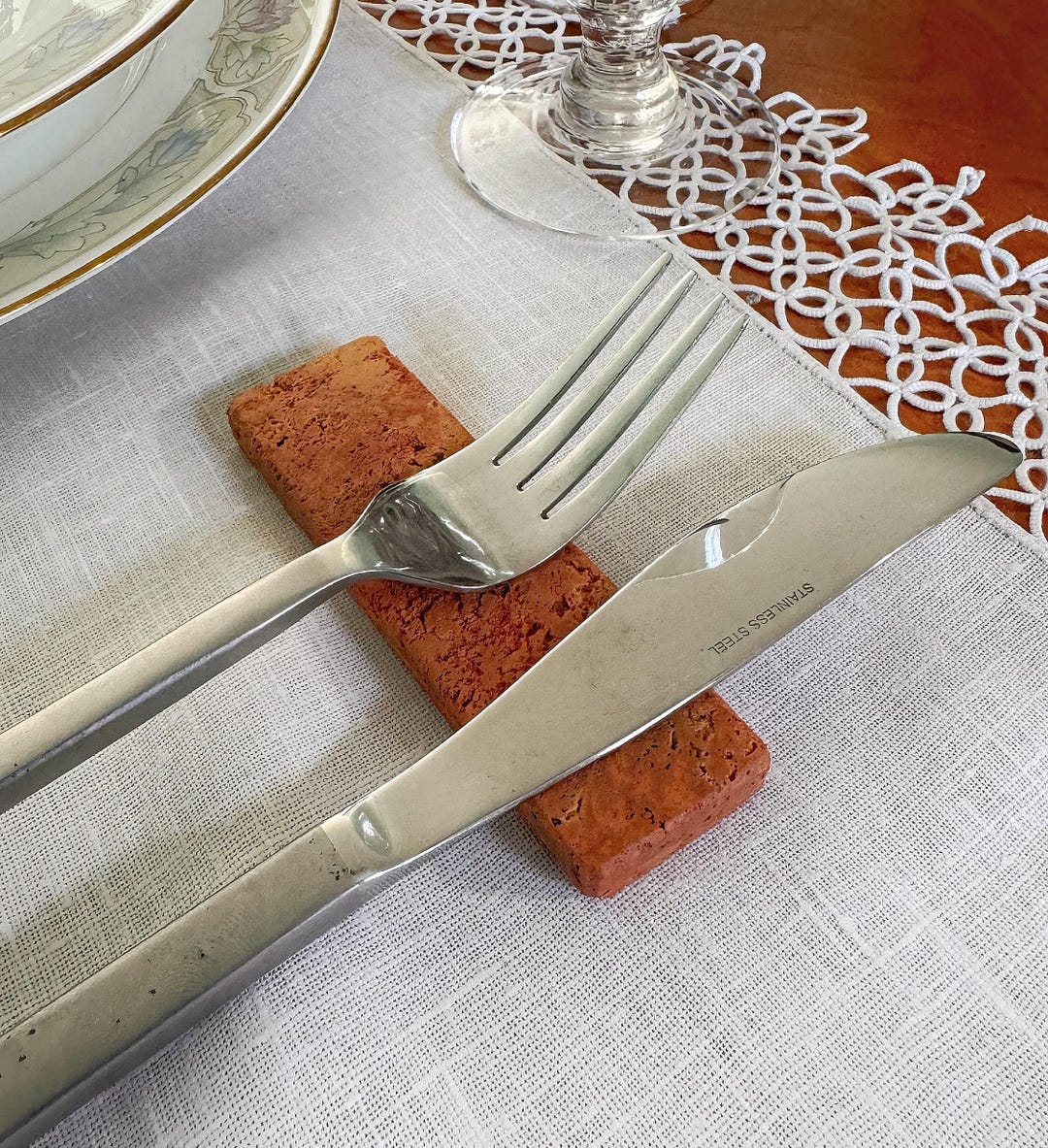 Cutlery Rest Set in Orange Travertine Marble - Lifestyle - Chopstick ...