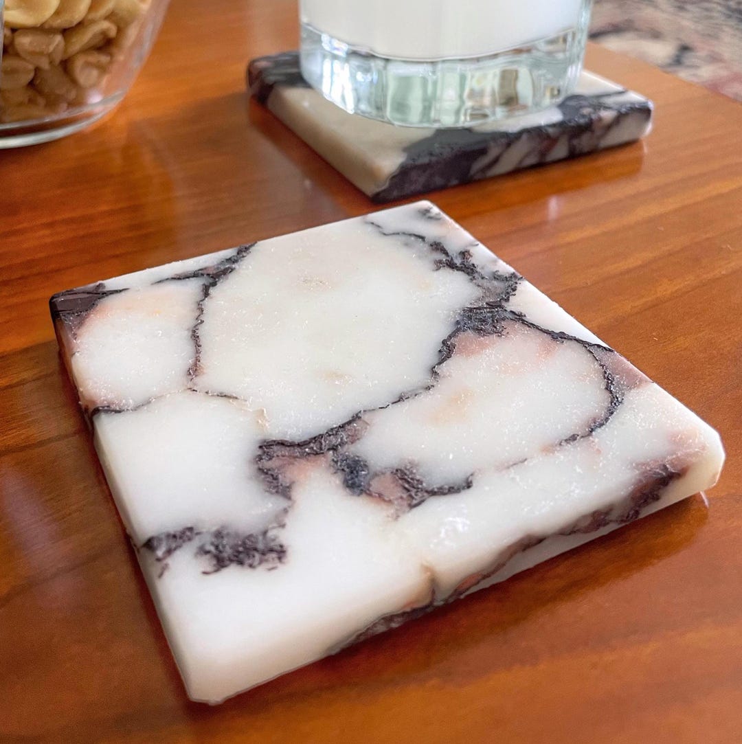 Calacatta Viola Marble Coaster Set - Natural Stone - Square Marble ...