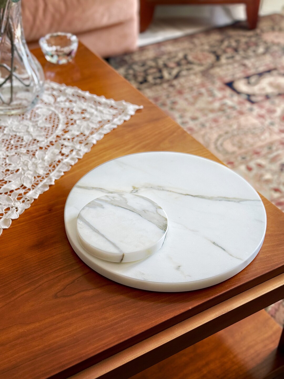 Calacatta Gold Marble Round Plate - Natural Stone Platter - Marble ...