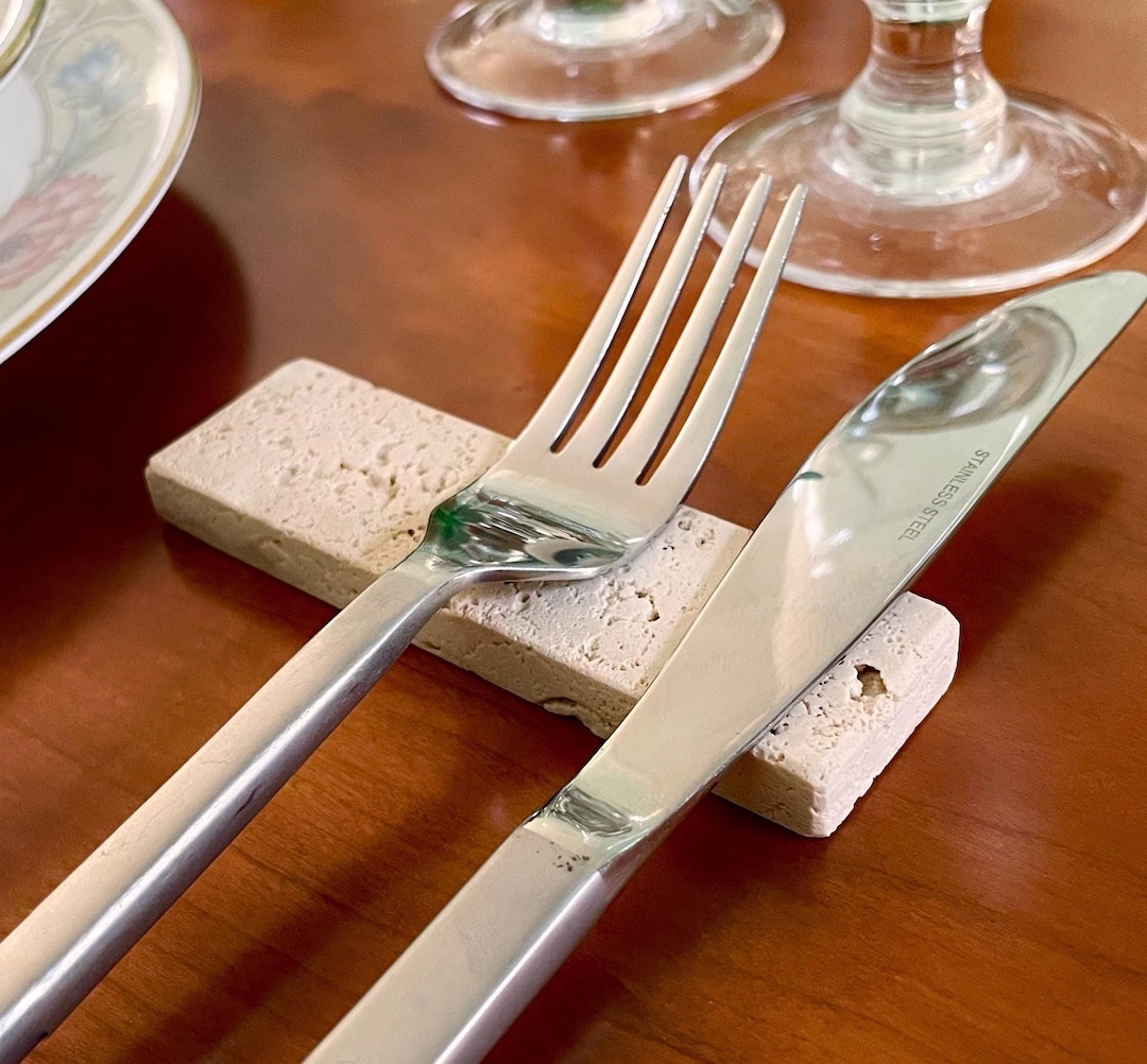 Cutlery Rest Set in Classic Travertine Marble - Lifestyle - Chopstick ...