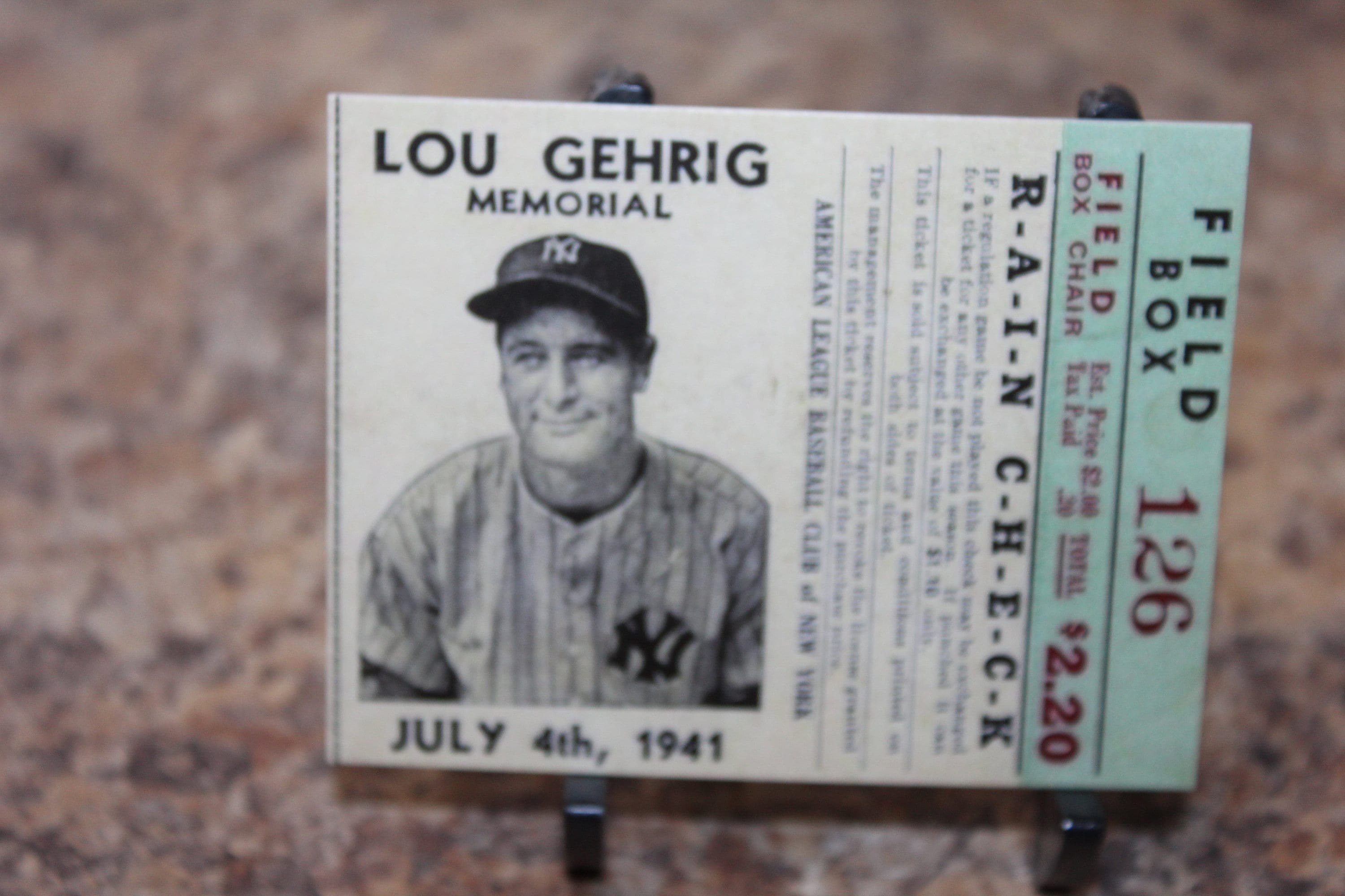 July 4th, 1941 Lou Gehrig Memorial Field Box 126 Tieket Reprint Card - Etsy