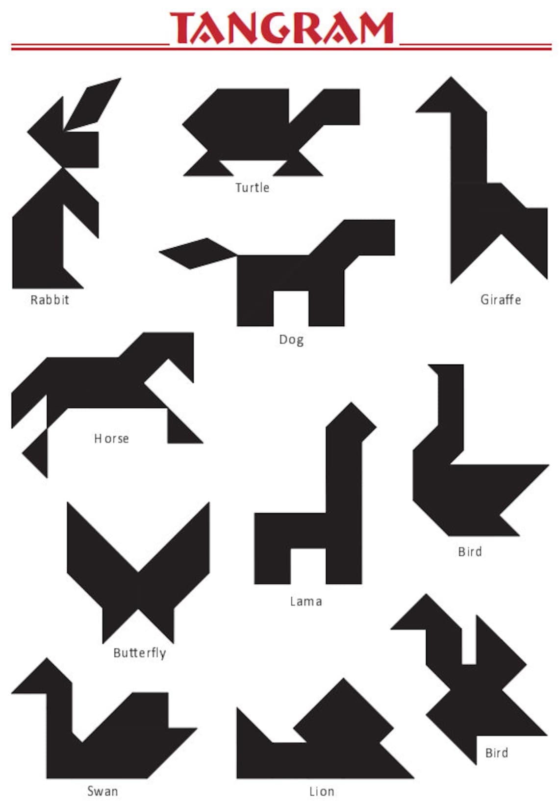 49 Animal Tangrams and Additional 19 Animal Tangram Puzzles Printed ...