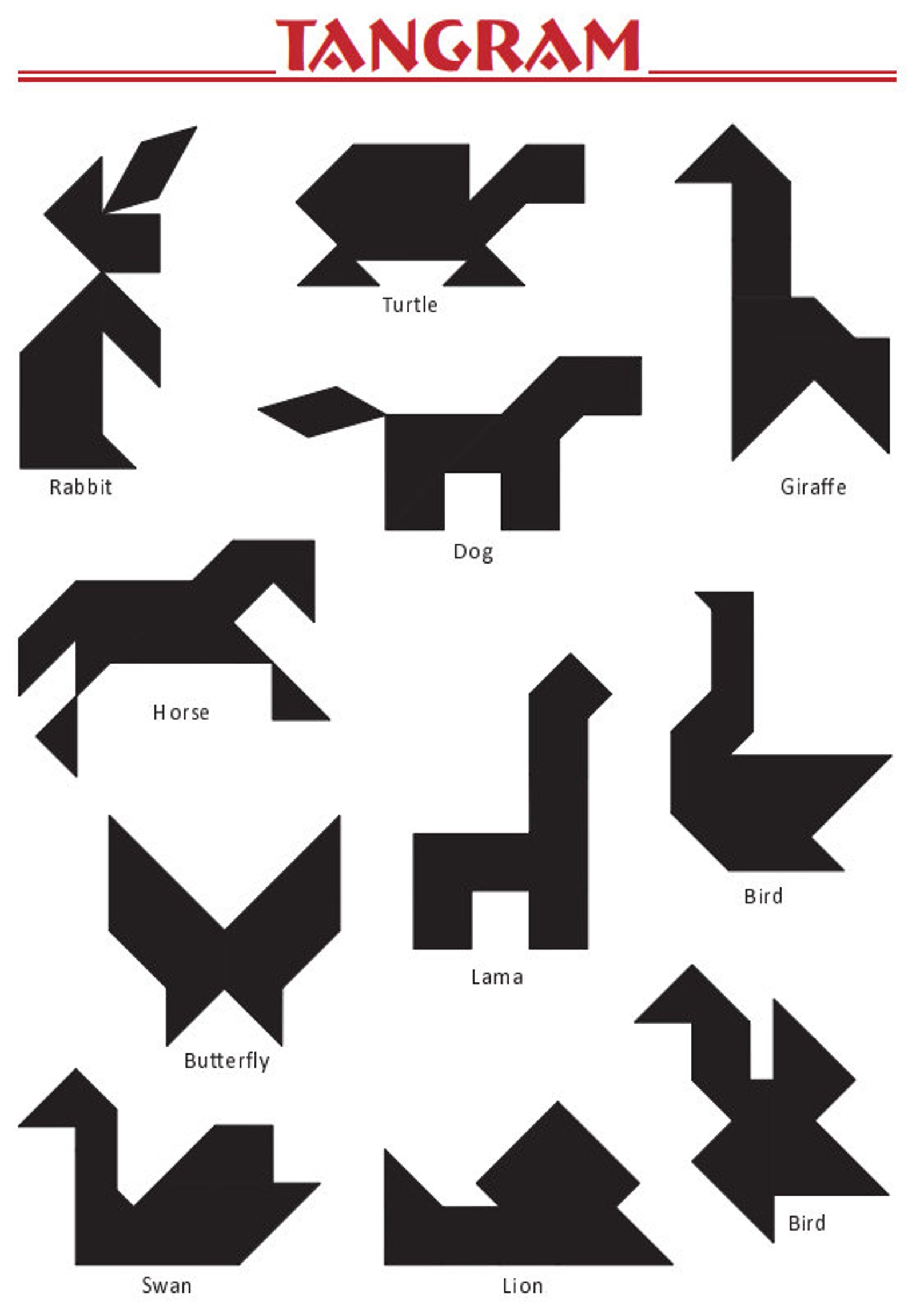 49 Animal Tangrams and Additional 19 Animal Tangram Puzzles Printed ...