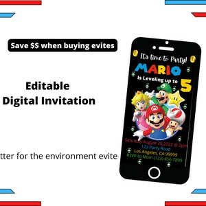 Super Mario Birthday Digital Invite, Printable, Instant Download ...
