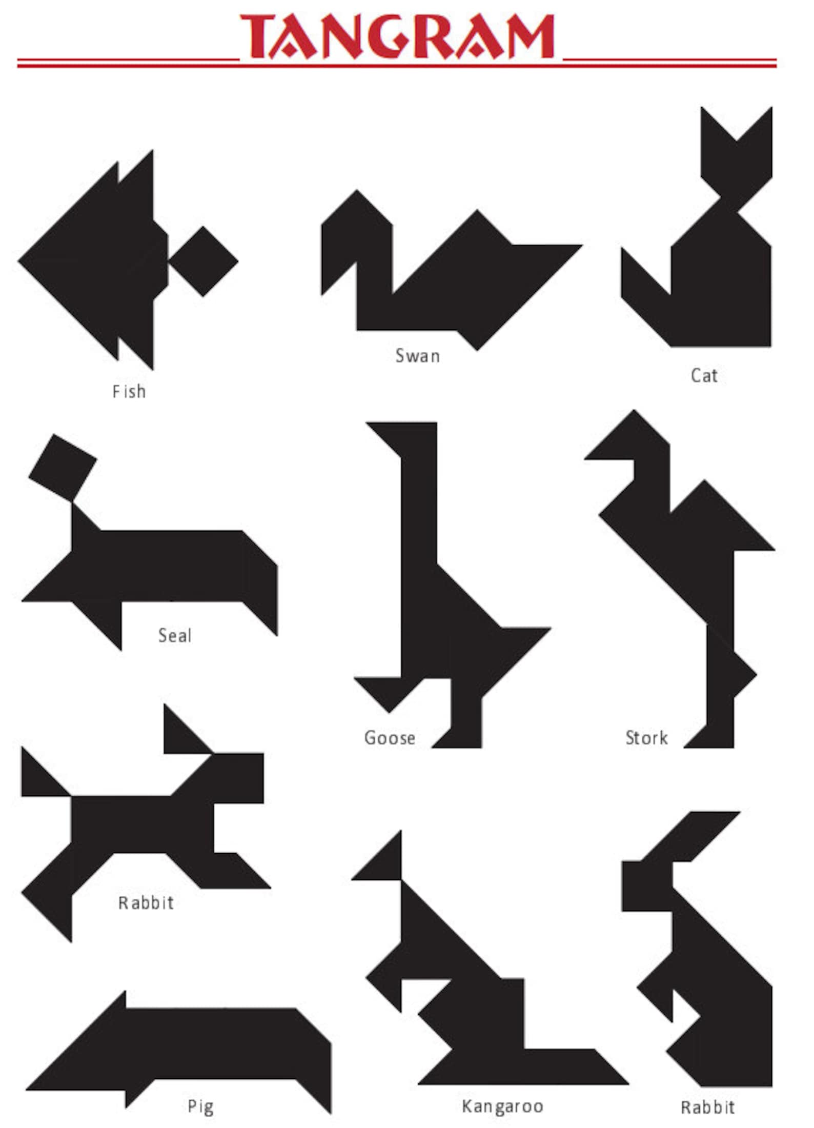 49 Animal Tangrams and Additional 19 Animal Tangram Puzzles Printed ...