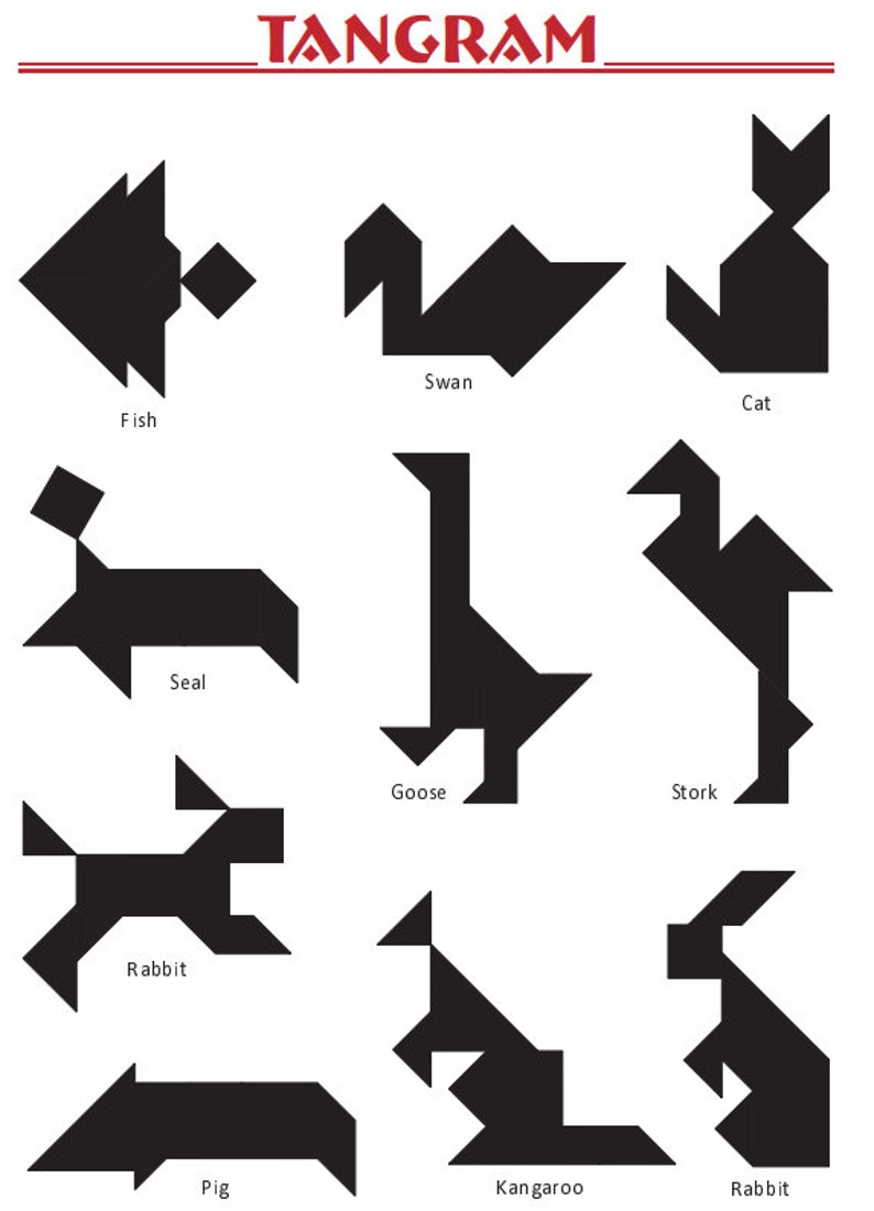 49 Animal Tangrams and Additional 19 Animal Tangram Puzzles Printed ...