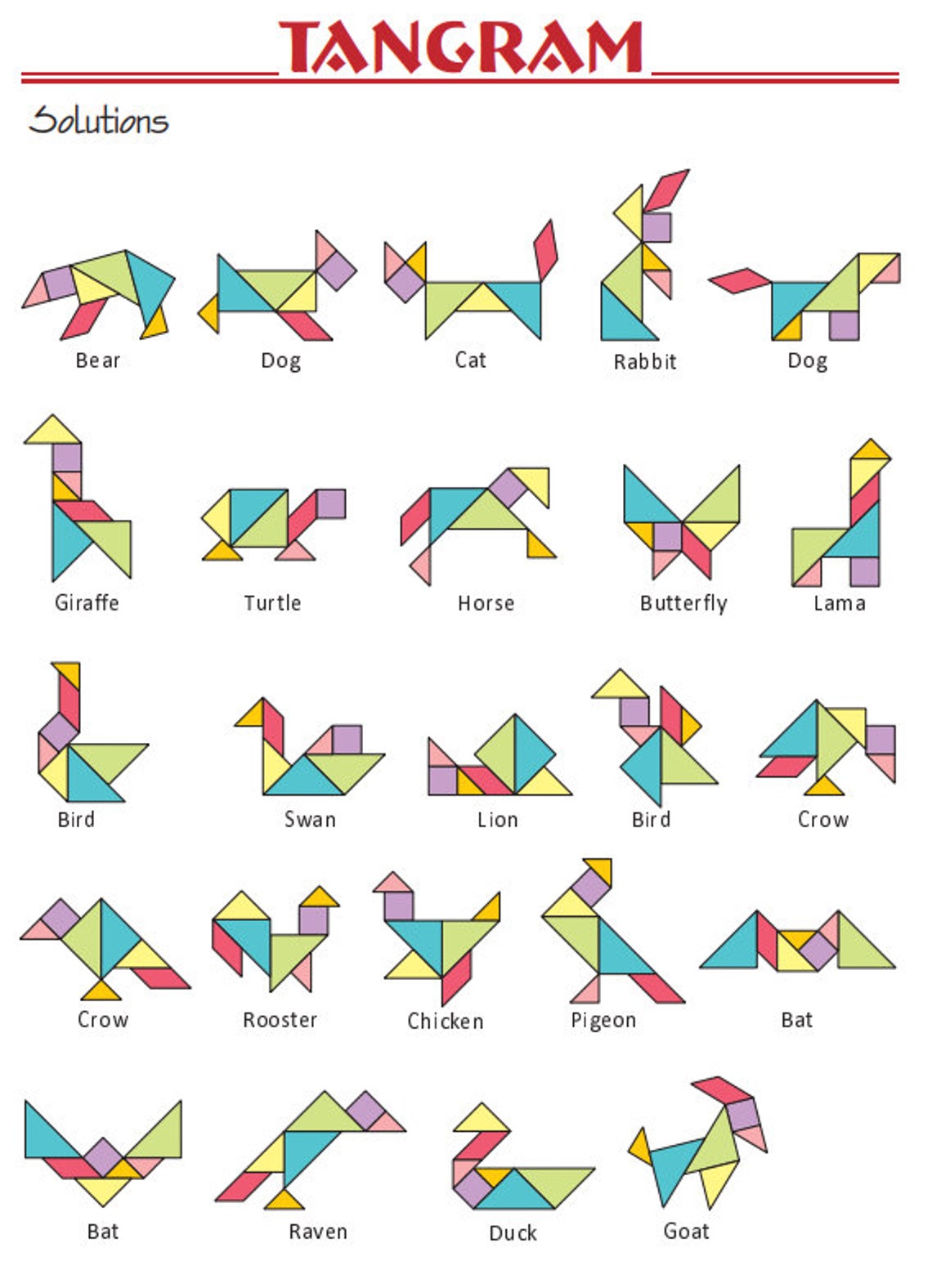 49 Animal Tangrams and Additional 19 Animal Tangram Puzzles Printed ...