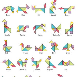 49 Animal Tangrams and Additional 19 Animal Tangram Puzzles Printed ...