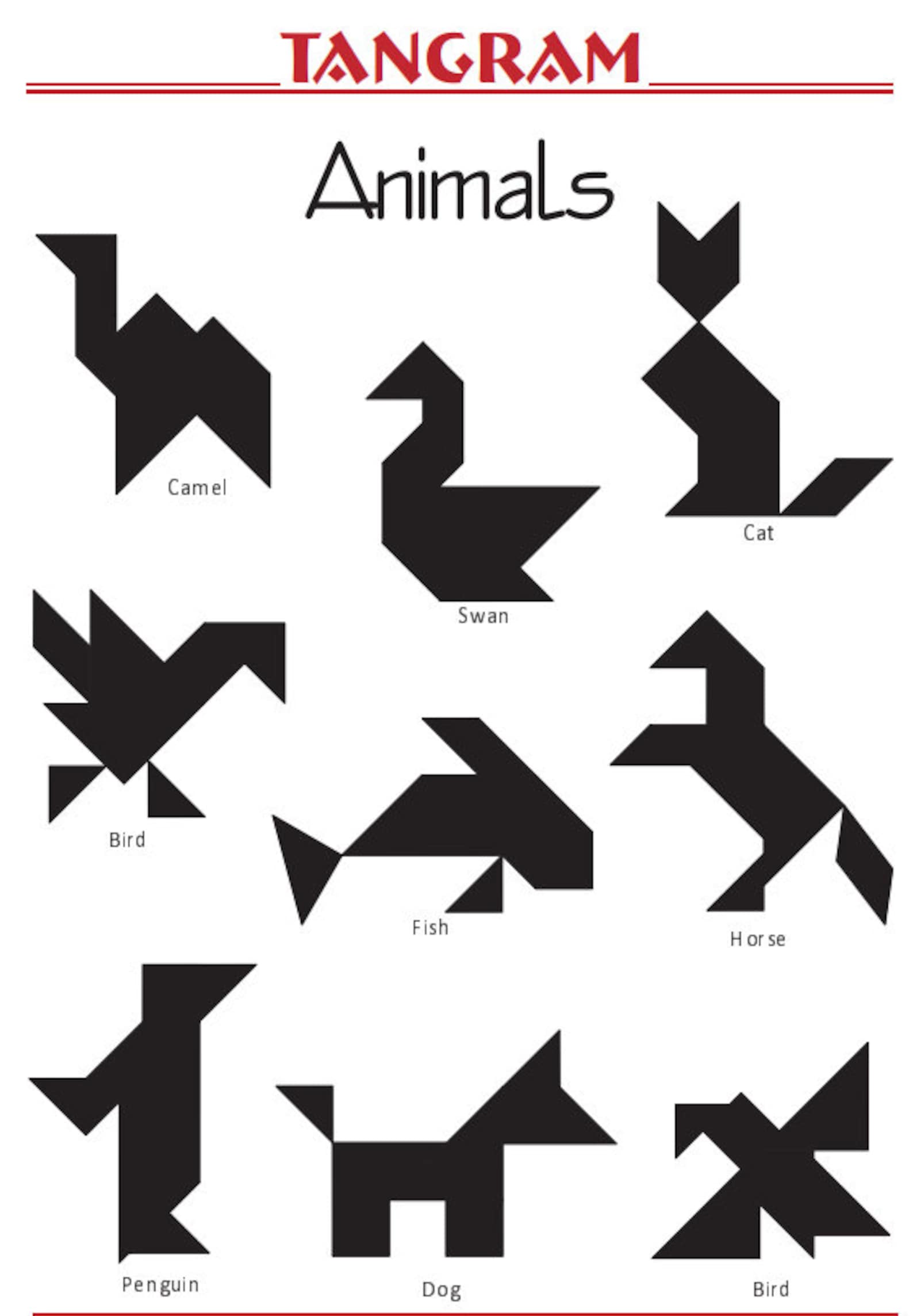 49 Animal Tangrams and Additional 19 Animal Tangram Puzzles Printed ...