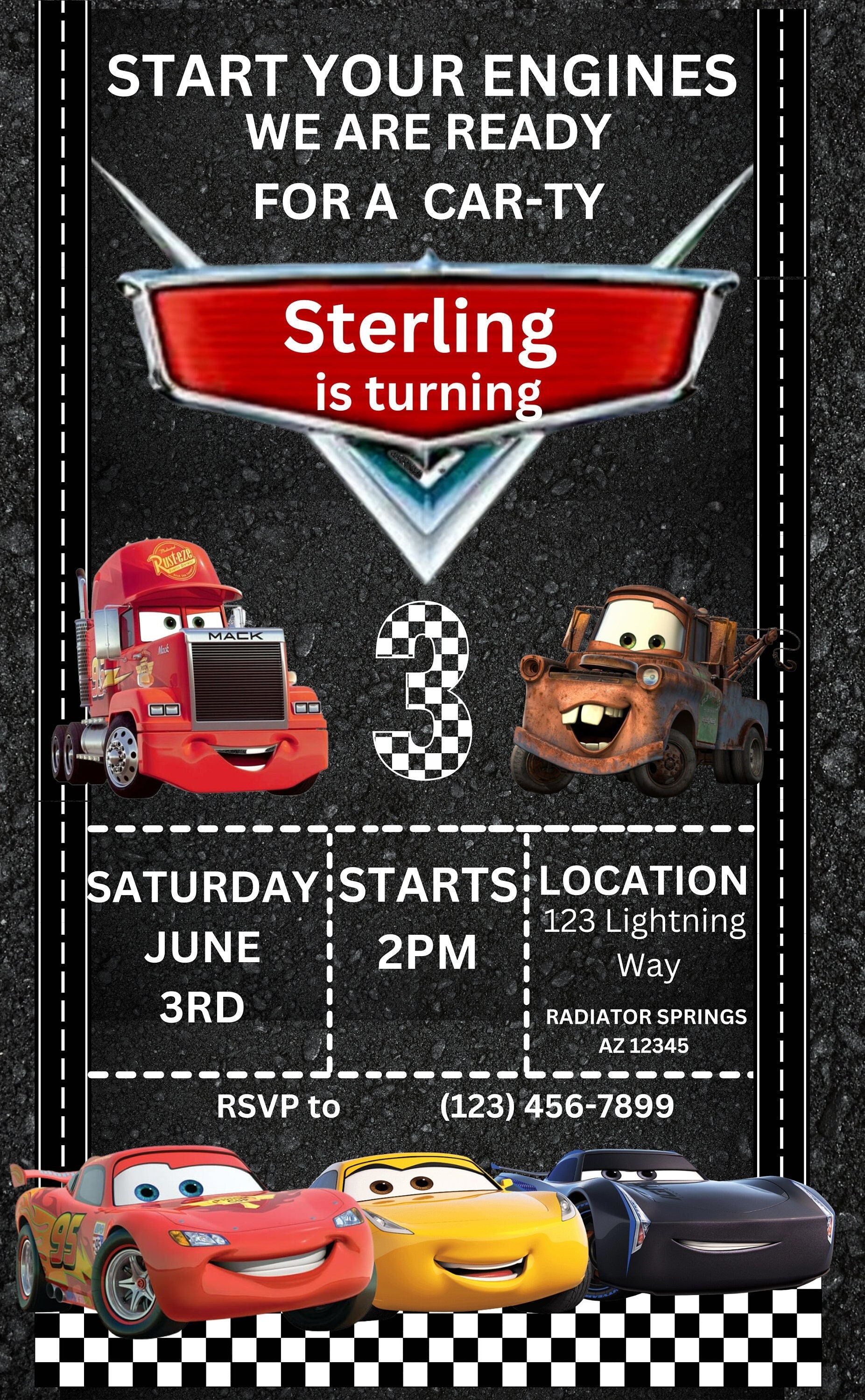 Cars Birthday Digital Invitation, Boy Invitation, Printable Digital ...