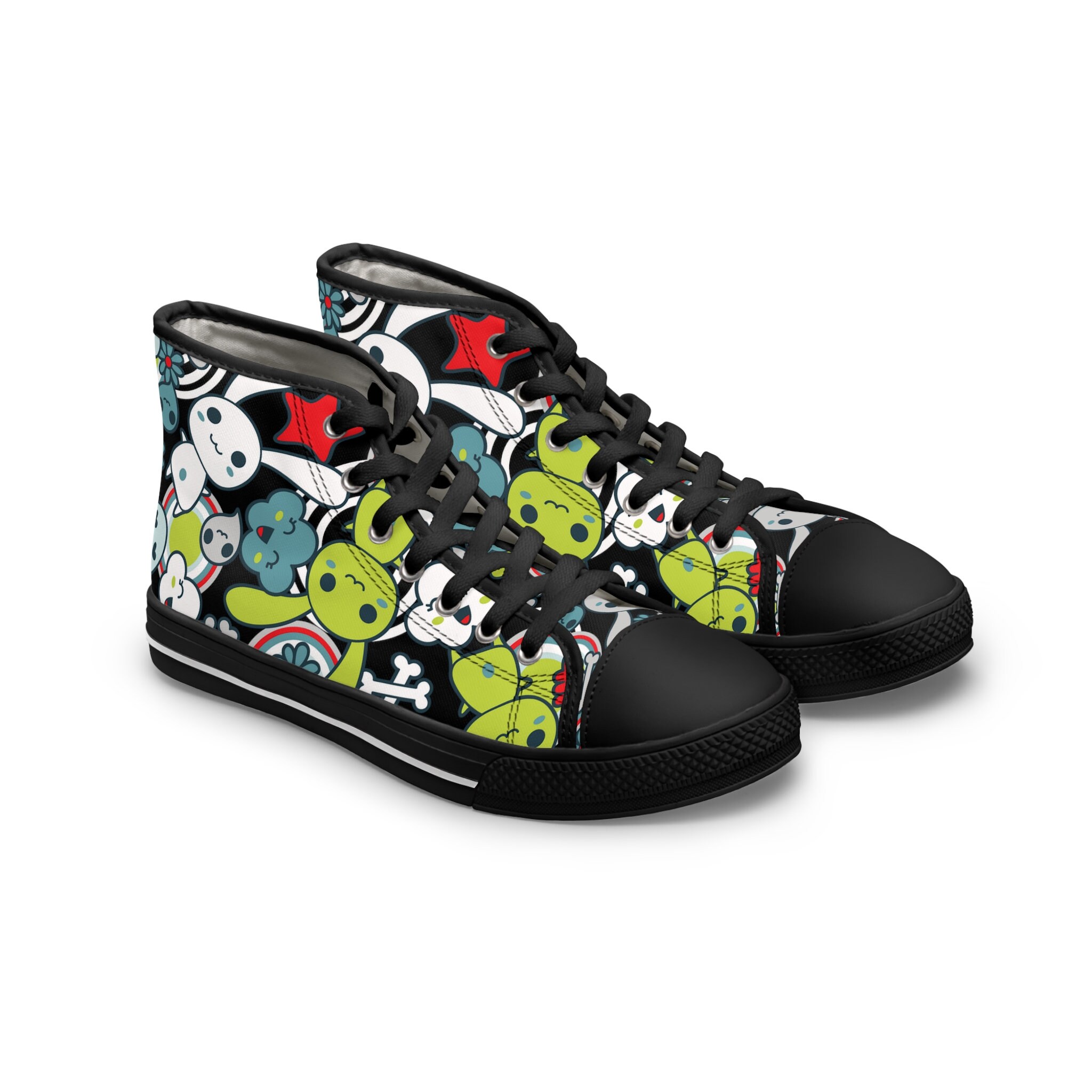 Black-kawaii High Top Sneakers for Women Breathable Polyester Canvas ...