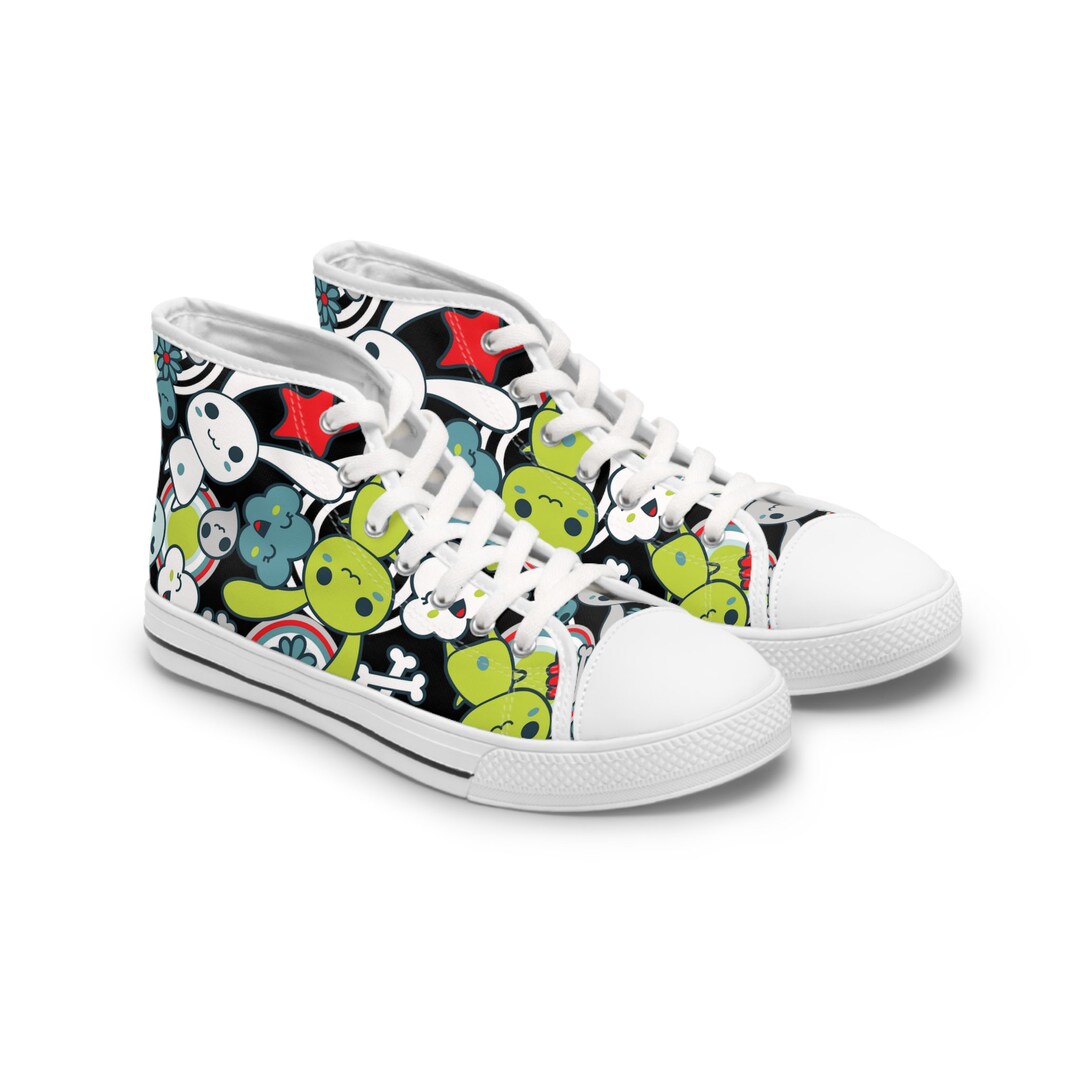 Black-kawaii High Top Sneakers for Women - Breathable Polyester Canvas ...