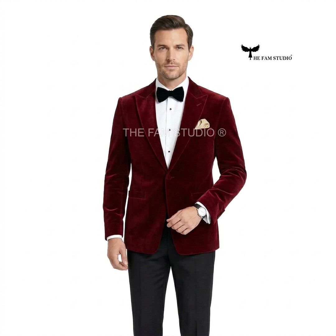 Men's Red Velvet Blazer Shawl Lapel Formal Tuxedo Jacket for Wedding ...