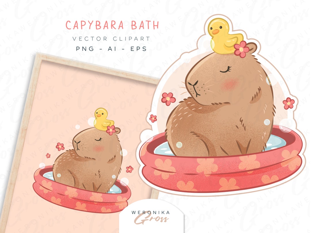 Capybara Bath Clipart, Kawaii Nursery Art, Sticker Design (digital ...