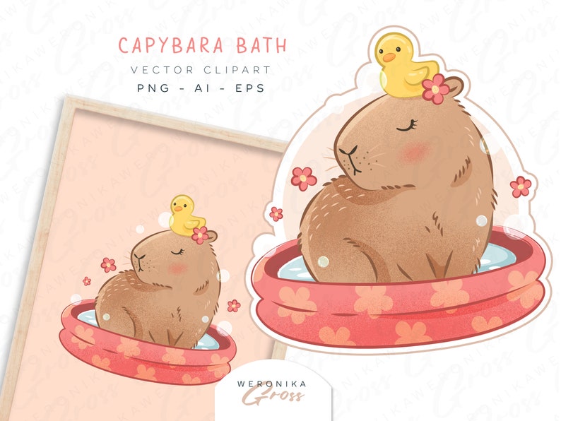 Capybara Bath Clipart, Kawaii Nursery Art, Sticker Design (digital ...