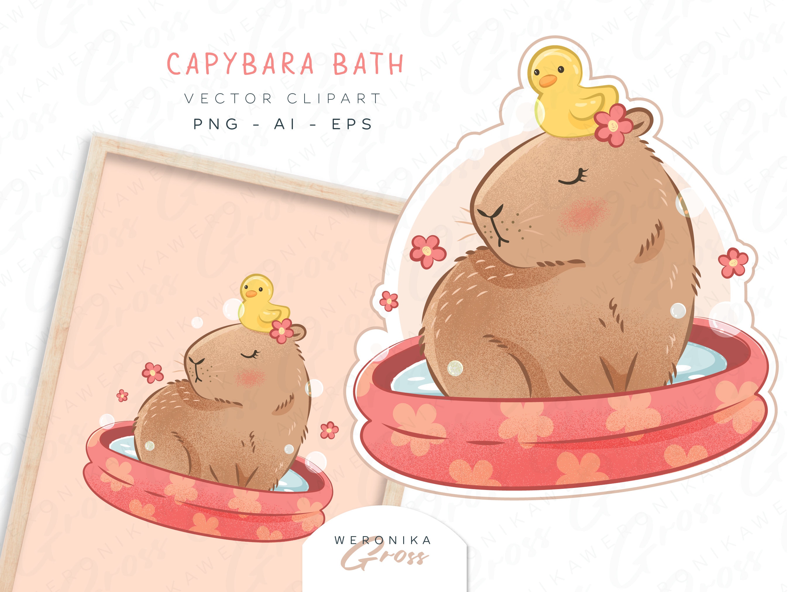 Capybara Bath Vector Illustration Digital Files Clipart Design Cute ...