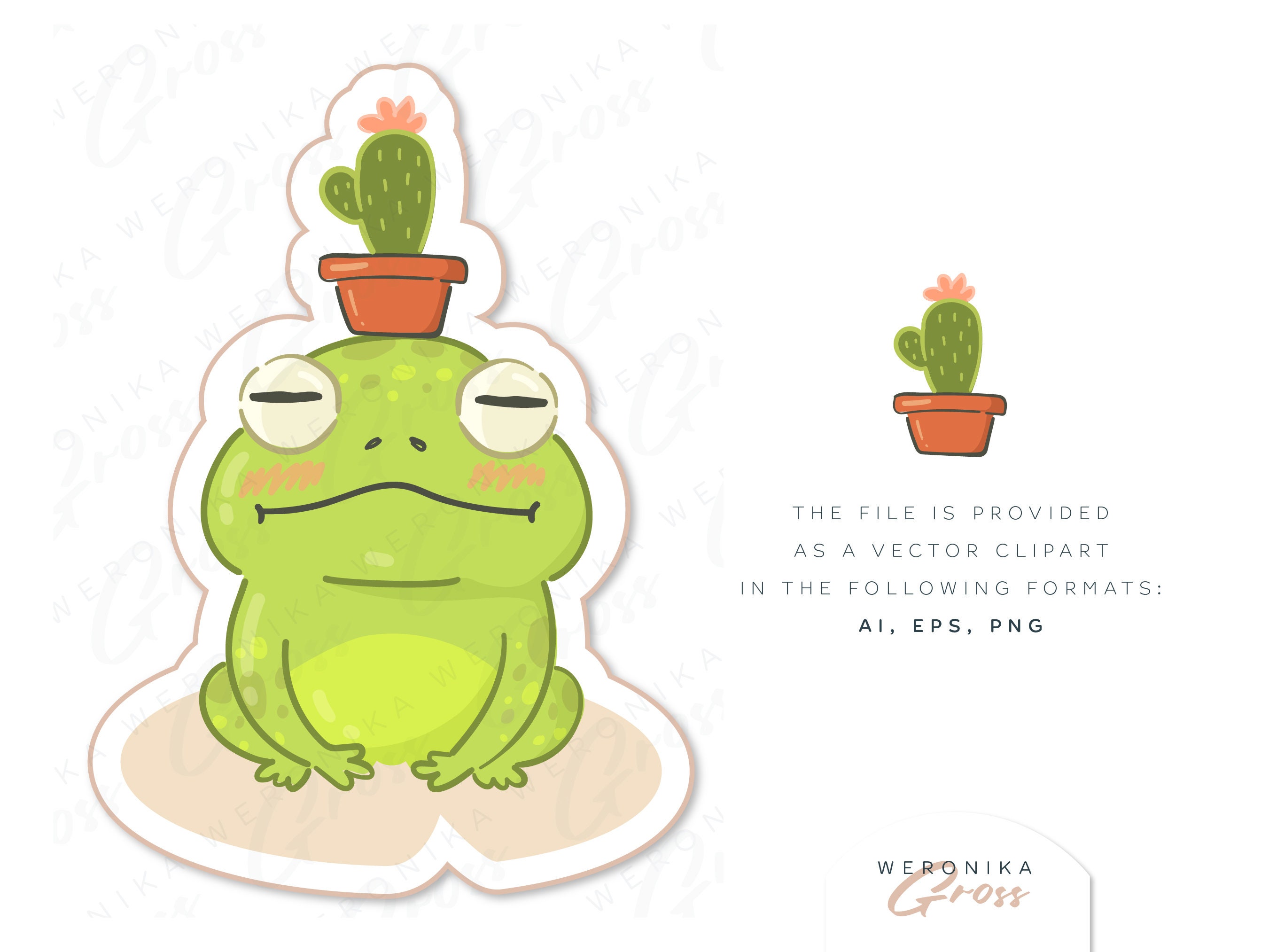 Kawaii Cactus Frog Clipart, Nursery Art Print, Sticker Design (digital ...