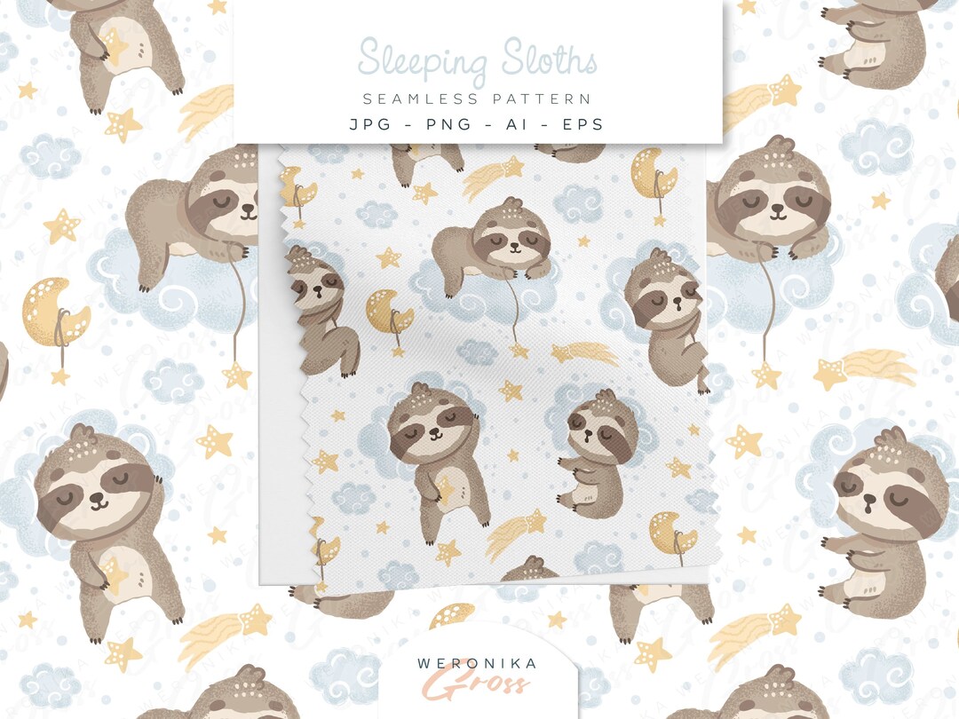 Sleeping Sloths Seamless Vector Pattern Design for Kids or Baby ...
