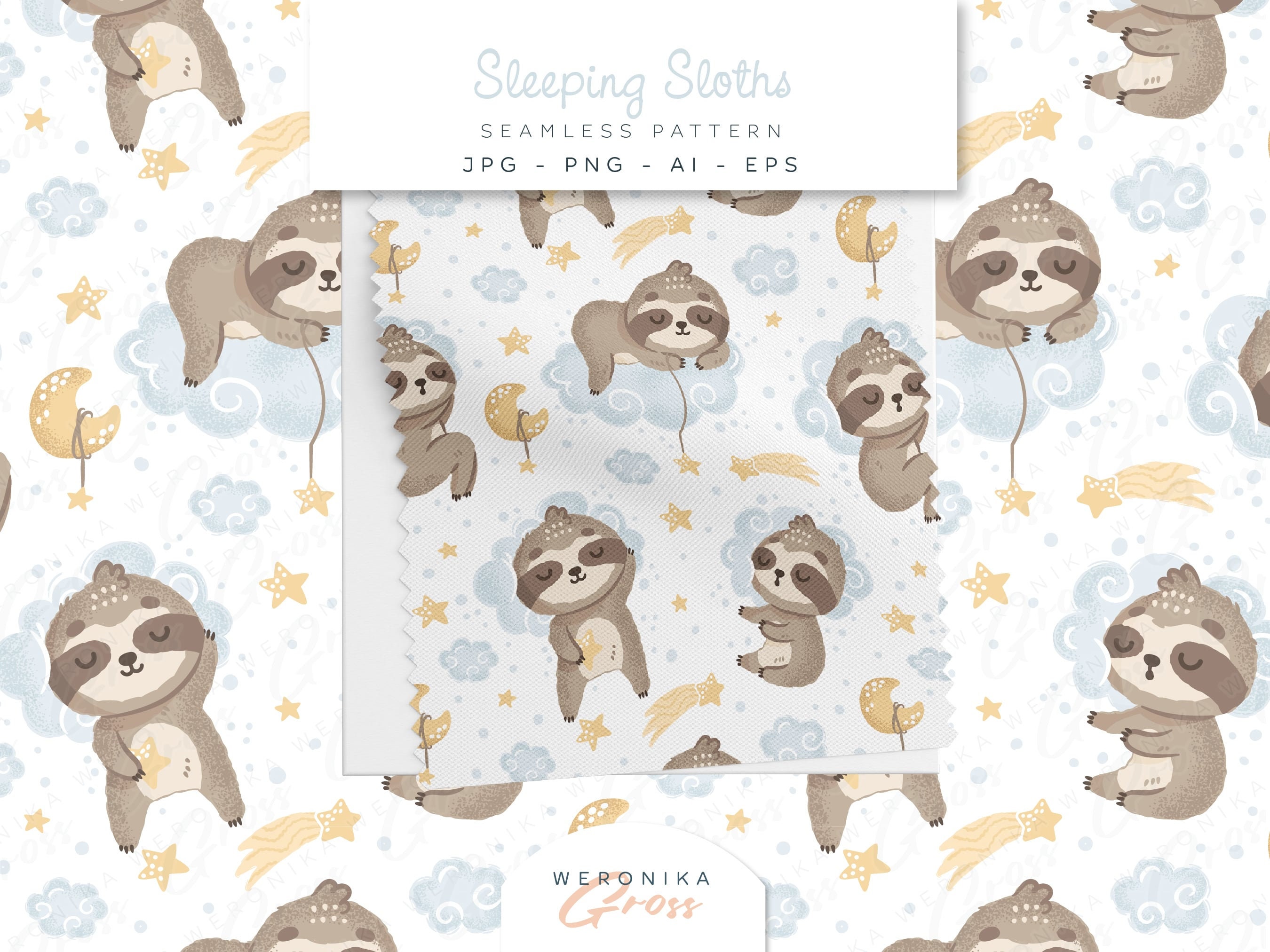 Sleeping Sloths Seamless Vector Pattern Design for Kids or Baby ...