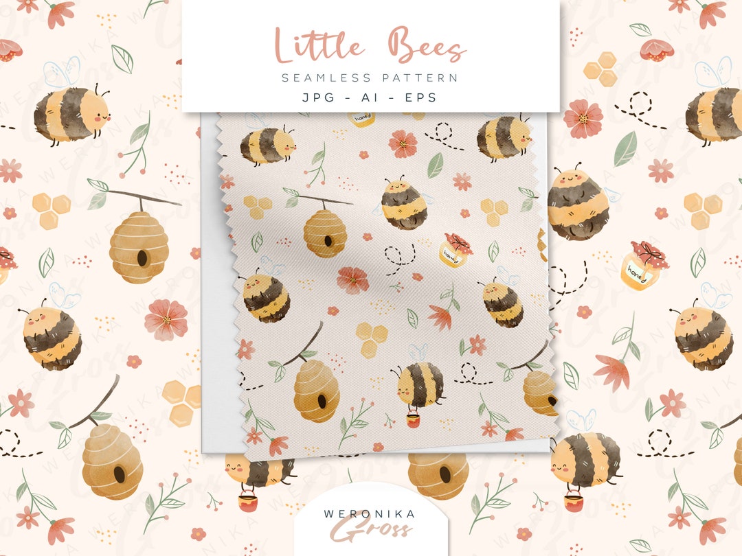 Little Bees Seamless Pattern, Honey Floral Design (digital Files) - Etsy