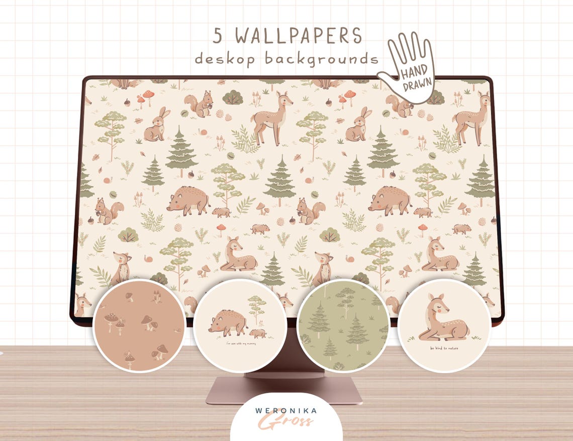 Desktop Wallpaper Forest Cute Animals Digital Download, Computer ...