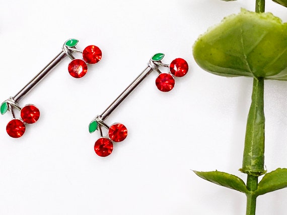 Cherry Fruit Red 50 s Rockabilly Nipple Bar Piercing Cute Surgical Steel Jewellery 316l Jewellery Etsy