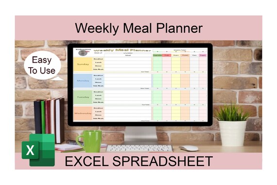 Rainbow Weekly Meal Planner Printable Excel Template Daily - Etsy