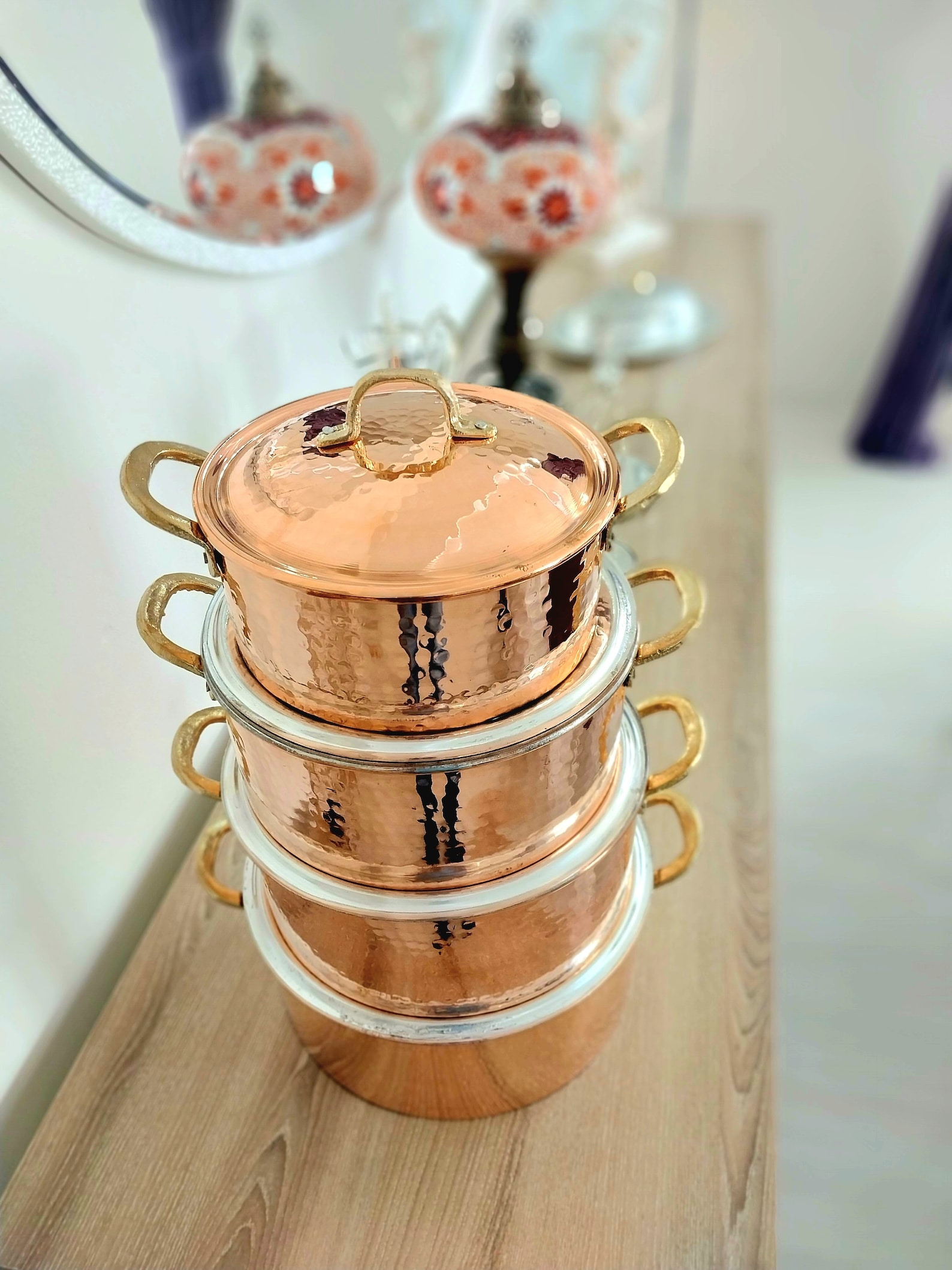 Copper Cooking Pot Set, Handmade Pure Copper Casserole Pot With Lid ...