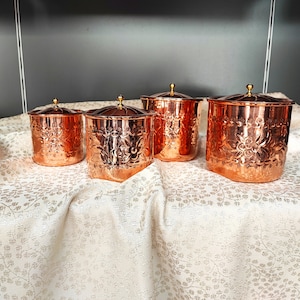 Set of 4 Copper Jar,handcrafted Copper Container,copper Spice Container ...
