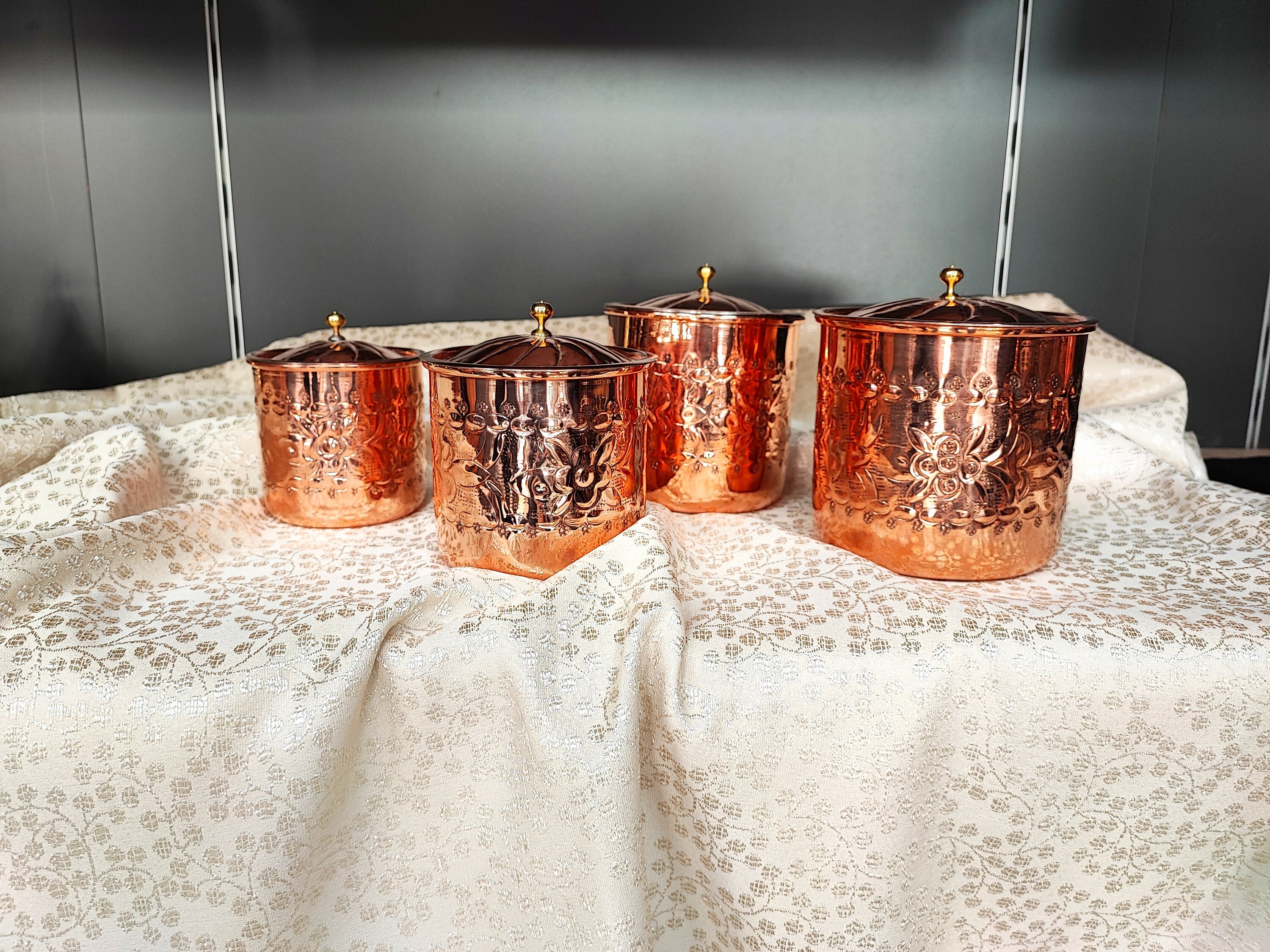 Set of 4 Copper Jar,handcrafted Copper Container,copper Spice Container ...