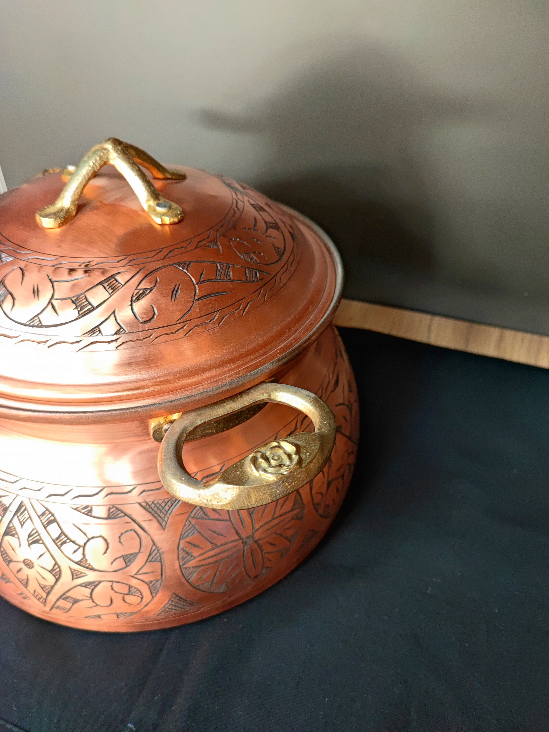 Copper Cooking Pot,handmade Carved Engraved Copper Pot,double Handled ...