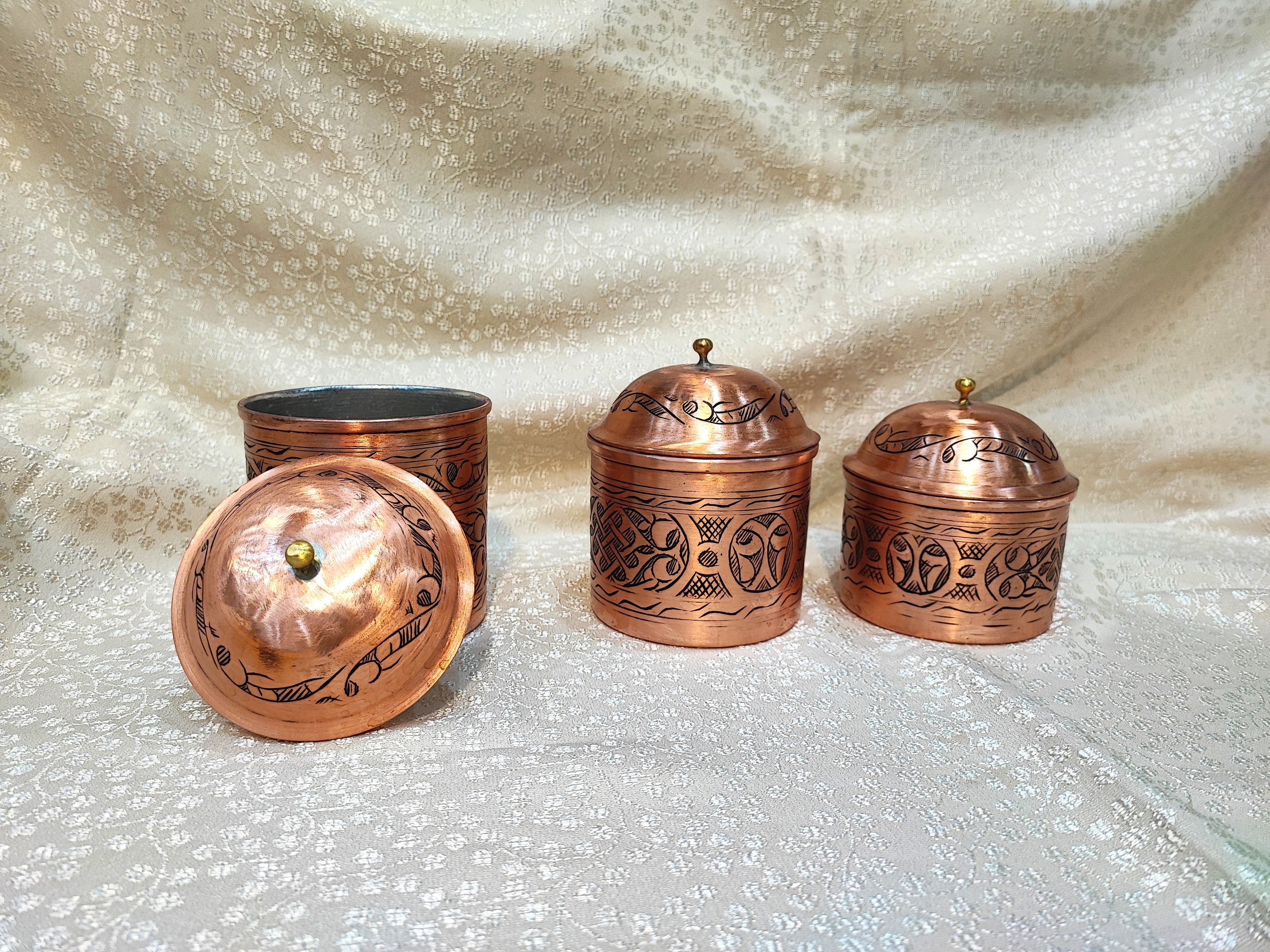 Copper Canister Set of 3,hand Hammered Copper Spice Bowls, Copper ...