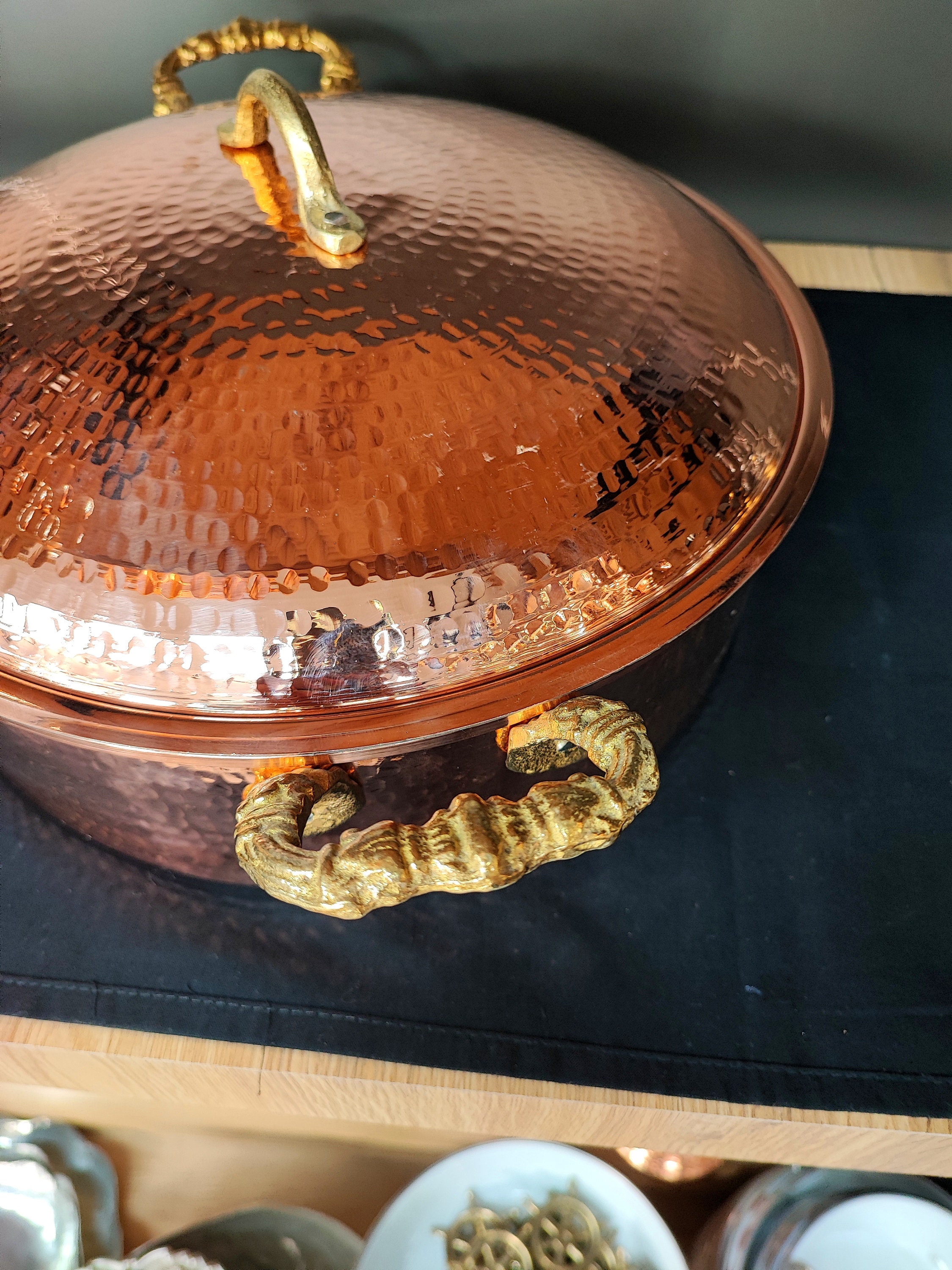 Copper Cooking Pot,hand Hammered Copper Casserole Pot With Lid,copper ...