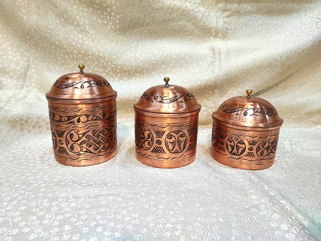 Copper Canister Set of 3,hand Hammered Copper Spice Bowls, Copper ...